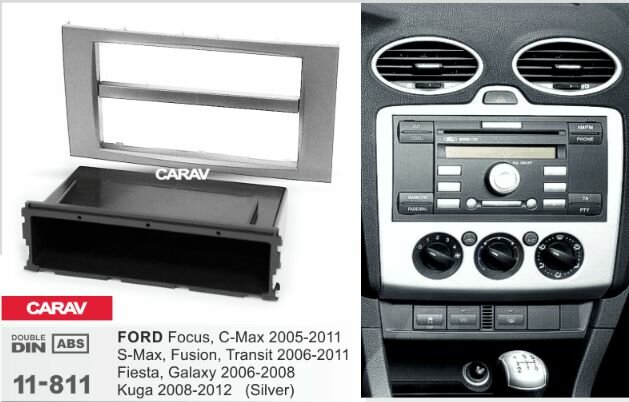 Переходная рамка 7 дюймов на Ford серебристая (1 din, 2 din) Carav 11-811