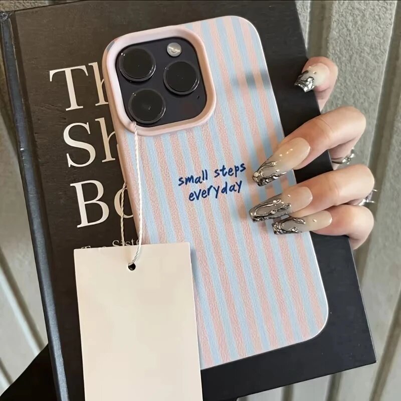 Чехол iPhone 14 Pro розовый полоска "small steps"