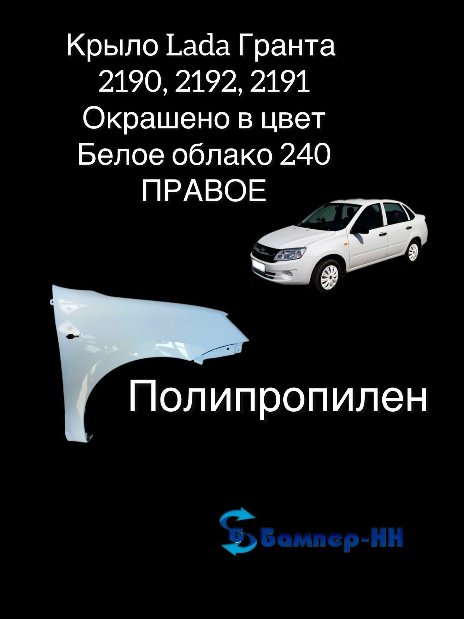 Крыло Гранта пластик от производителя правое в цвет Белое облако