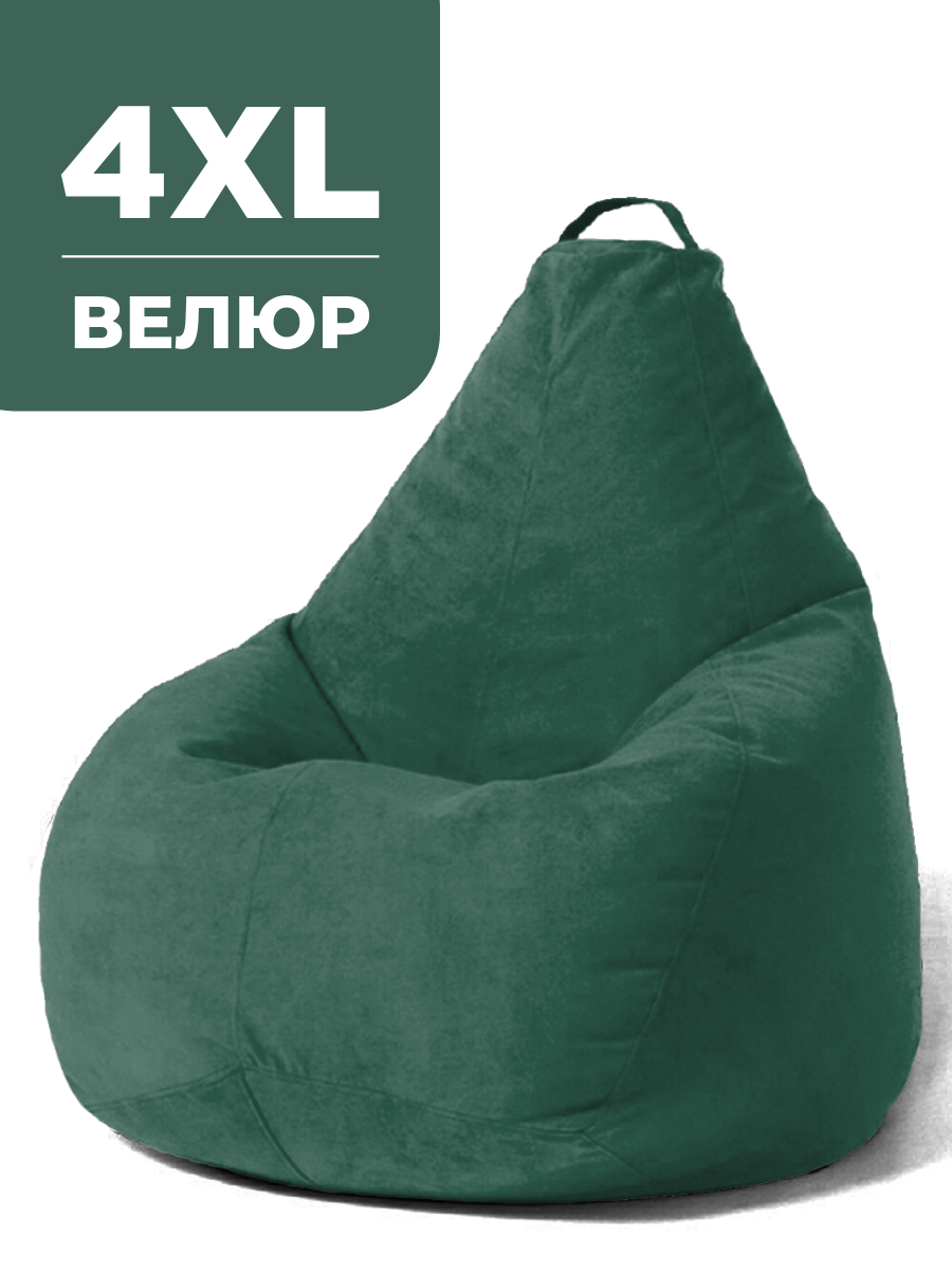 Кресло-мешок 4XL CoolPouf, велюр зеленый, большой размер, бескаркасный пуфик груша