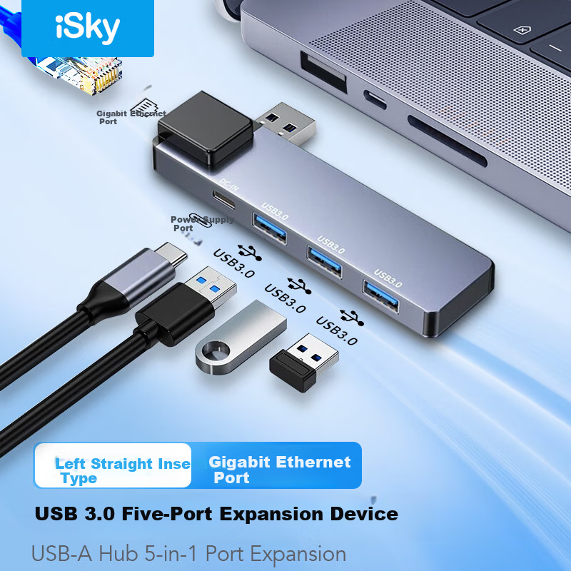Isky USB3.0 в адаптер Gigabit Ethernet Expansion Dock Splitter прямое подключение слева для ноутбуков и ПК RJ45 сетевой