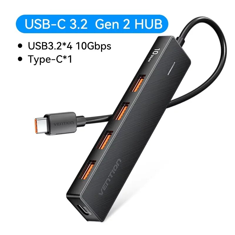 Vention USB 3.2 Gen2 HUB, 5 портов, USB A 2 3