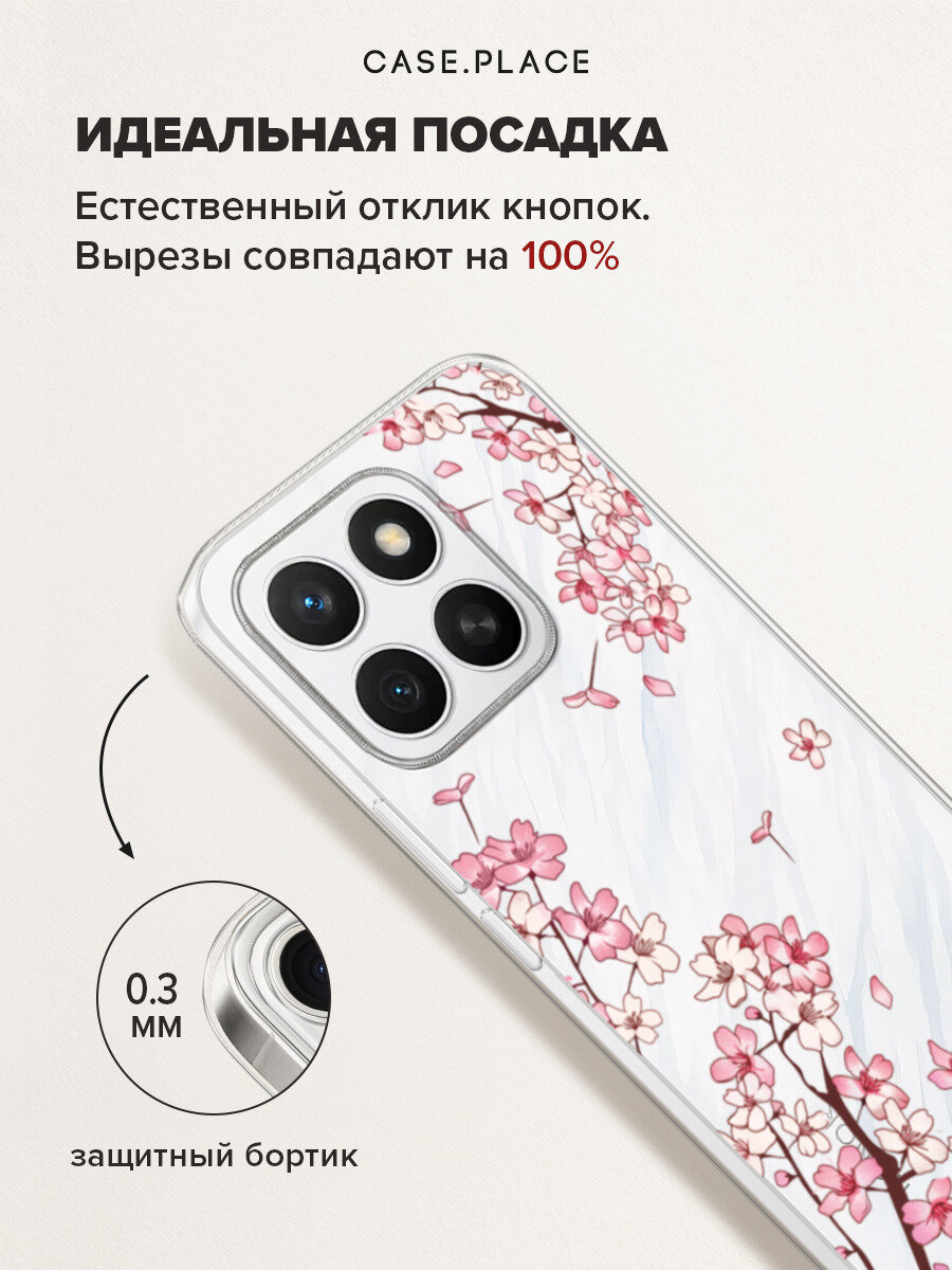 Чехол на Honor X8c / Хонор X8c с принтом "Ветви сакуры 1", прозрачный — фото 1