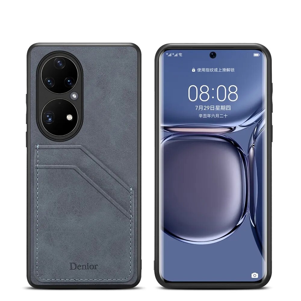 Denior для Huawei P50 PRO (Хуавей П50 Про) Премиальный чехол-кошелек из искусственной кожи сшитый кошелек с 2 карманами для кредитных карт