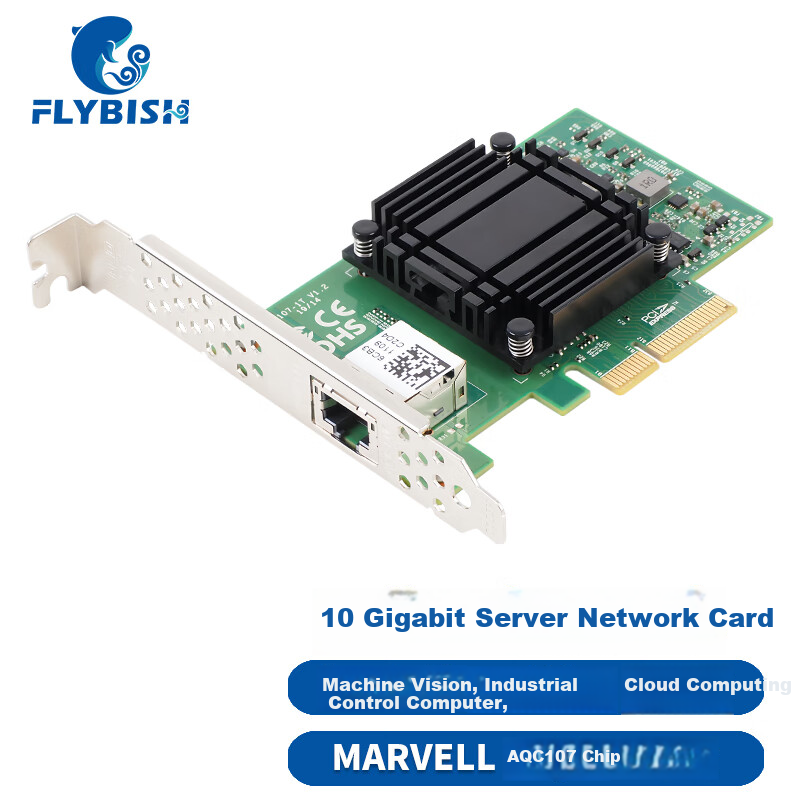 FLYBISH NA107-T1 Сетевая карта AQC107 PCIe X4 Gigabit с одним портом для серверов NAS Цвет：AQC107 Однопортовая PCIe X4