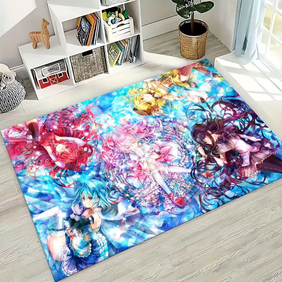 Cartoon Puella Magi Madoka Magica Girl Anime Rug for Bedroom Living Room Sofa Home Doormat Decor, Large Kids Non-slip Floor Mat