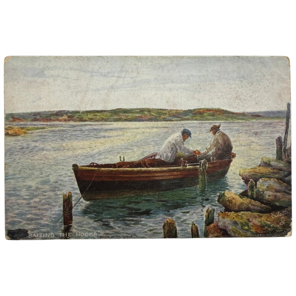 Почтовая открытка "Вест - Насаживание наживки" 1904-1915 гг. Raphael Tuck & Sons. Великобритания