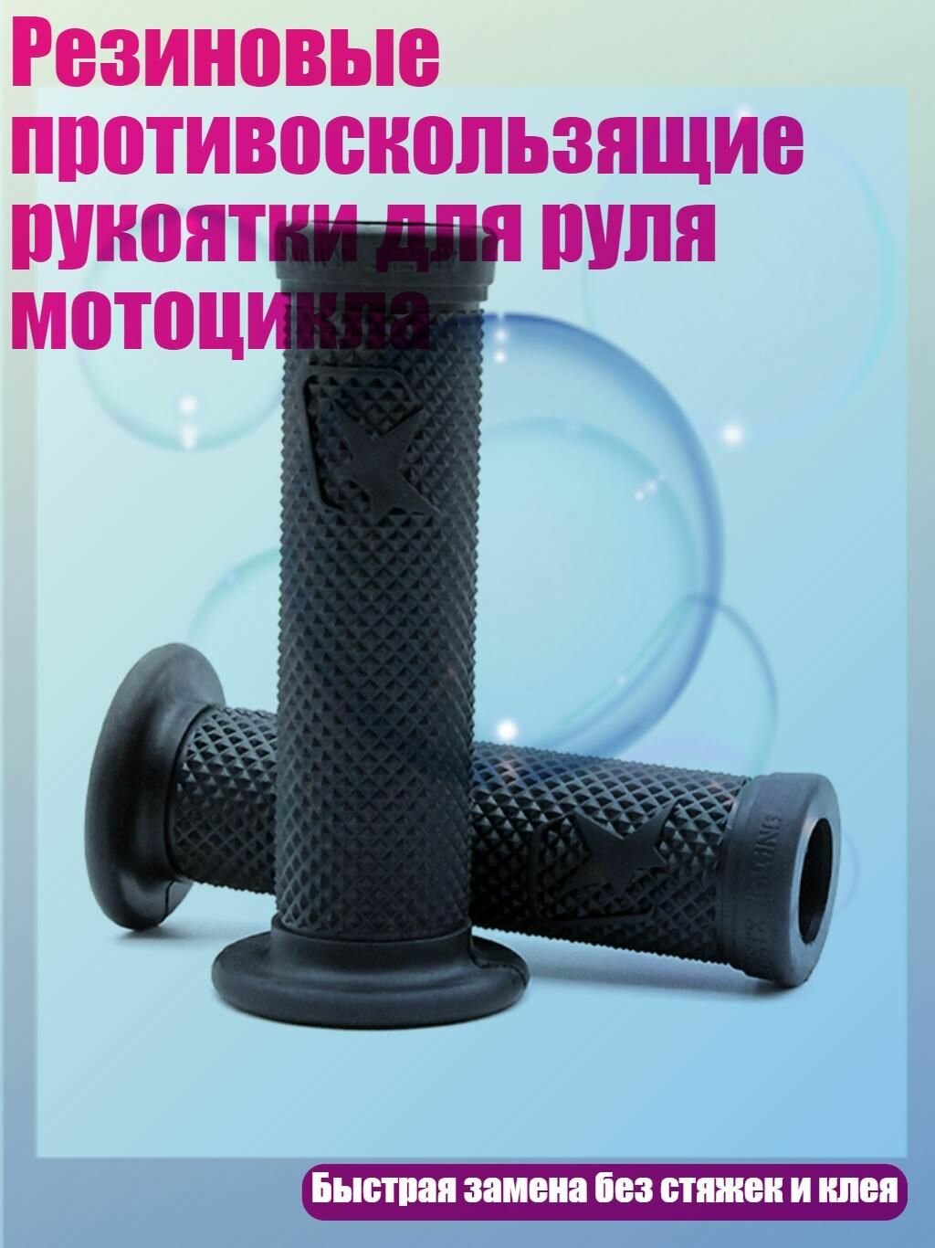 Резиновые противоскользящие рукоятки для руля мотоцикла, Черный
