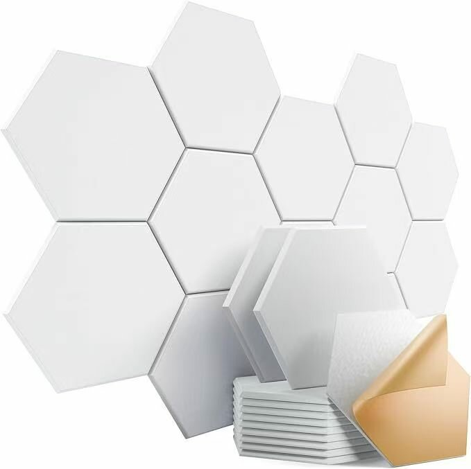 Вибропоглощающие шестигранные плиты с клейким слоем, 12 шт, 26x30x0.9 см