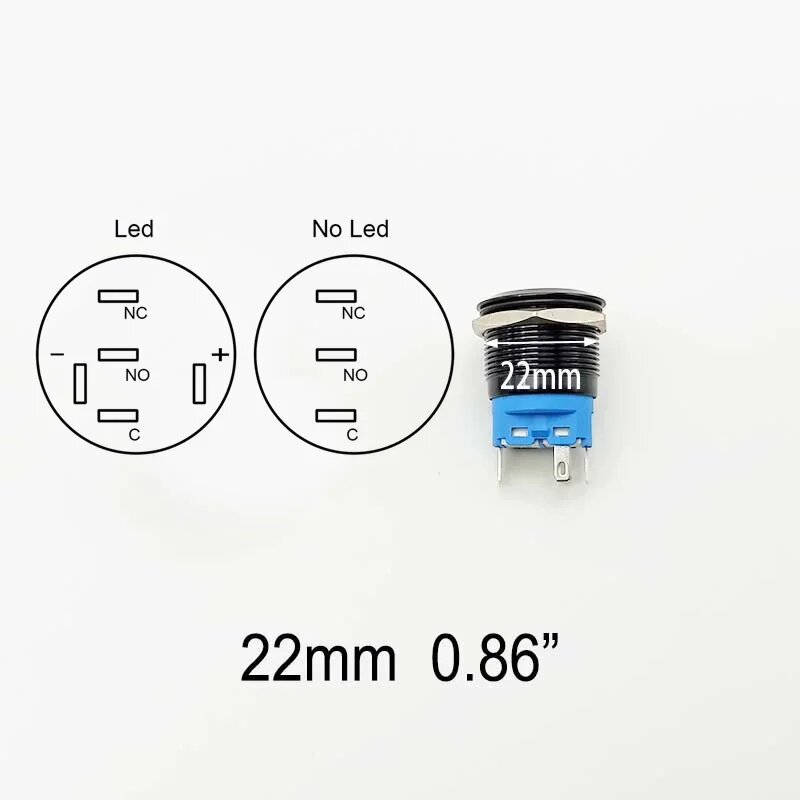 Водонепроницаемый электрический кнопочный выключатель Latching Fix, 22mm Black, Blue Led, 220 В