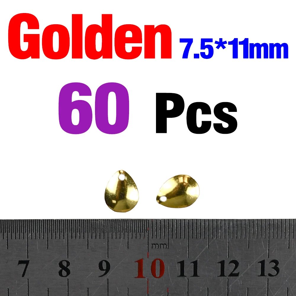 Металлические лезвия для спиннеров MNFT 60 шт, золотистые, серебряные Golden 7.5x11mm