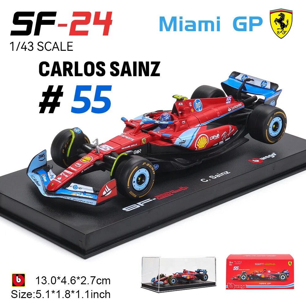 Коллекционная модель автомобиля Bburago 1:43 Ferrari SF24 Miami Grand Prix 1-43 2024 SF24-55MN