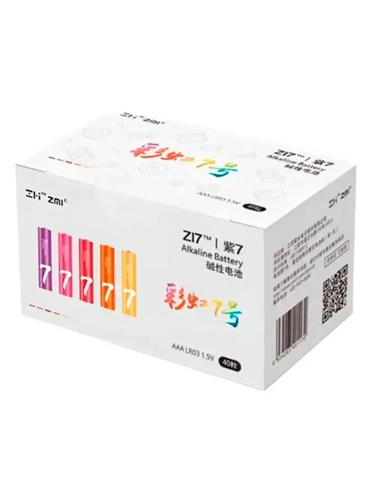 Батарейки мизинчиковые ААА 40 шт алкалиновые ZMI Rainbow ZI7 для игрушек