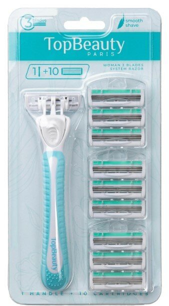 Бритвенный станок TopBeauty Paris "Slim", женский, 10 сменных кассет, Gillette Blue 3 (TBP-010)