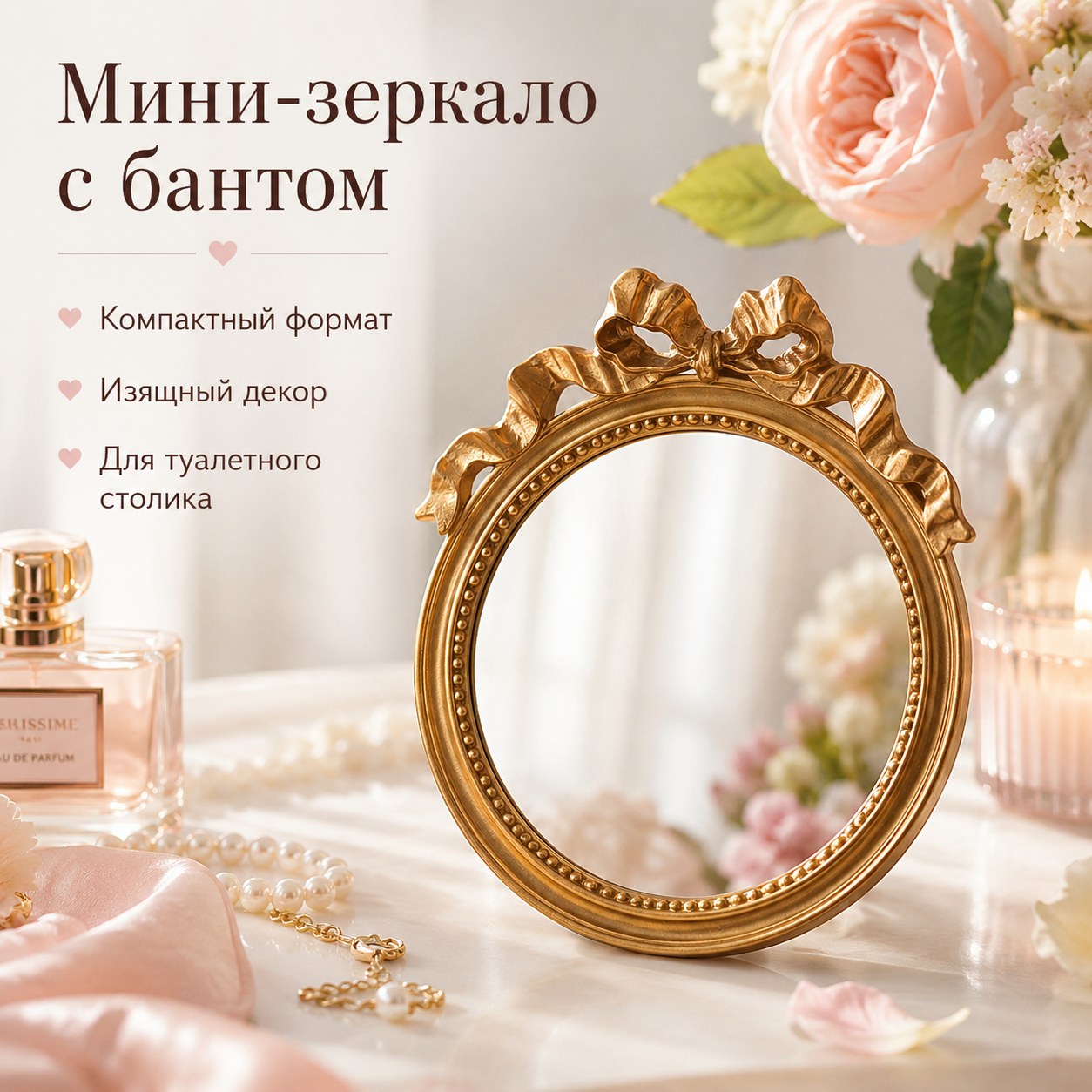 Настольное декоративное зеркало в винтажном стиле, золотая рама, зеркало для туалетного столика и интерьера