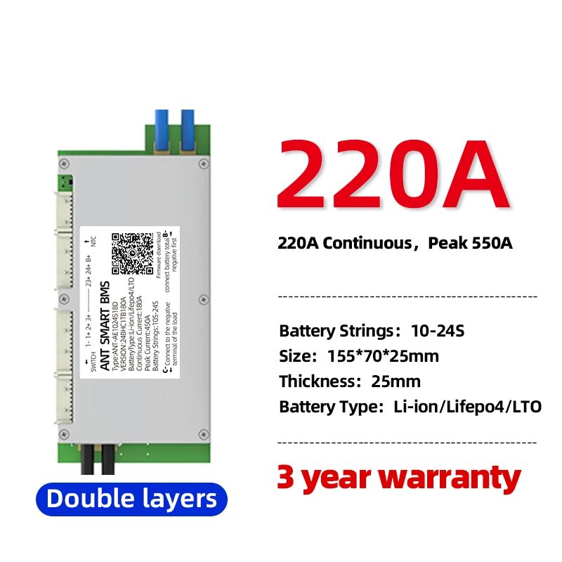ANT Smart BMS 220A, 10-24S, Li-ion