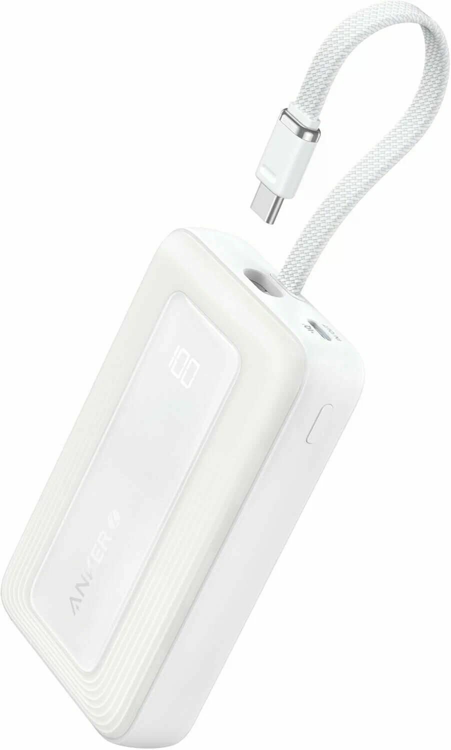 Внешний аккумулятор Anker Zolo 20K Mah 30W встроенный USB-C кабель, белый