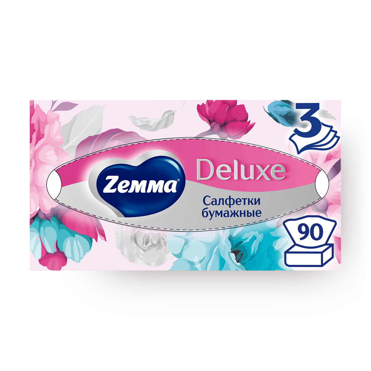 Салфетки Zemma Deluxe Design, 3 слоя, 90 шт, в коробке, белые