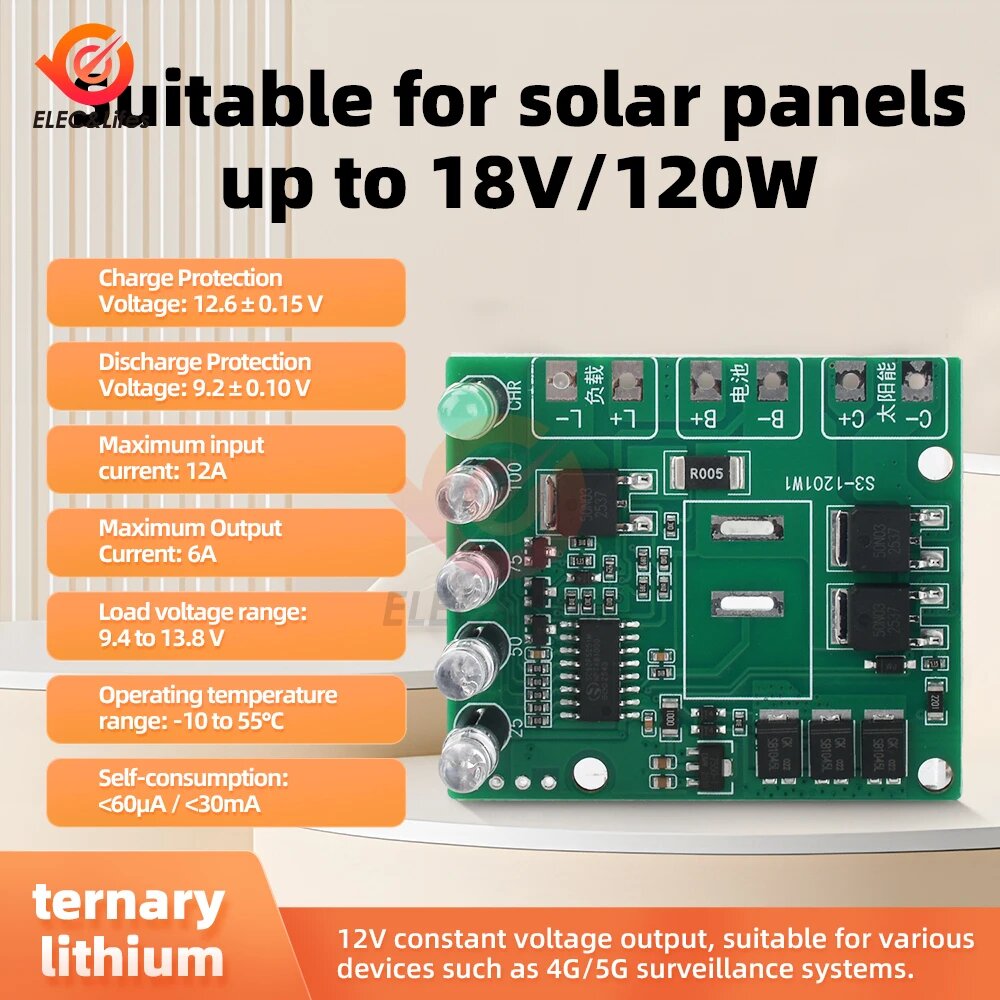 Aideepen MPPT-контроллер заряда солнечных батарей 12В 12А ternary lithium