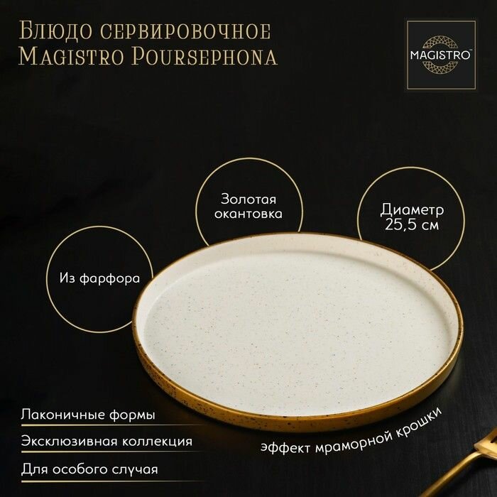 Блюдо фарфоровое сервировочное с бортиком Magistro Poursephona, d 25,5 см