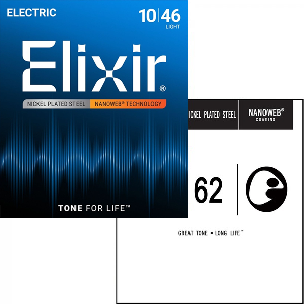 Струны для электрогитары Elixir 12052 Nanoweb Light + Seven String Elixir 15262 10-62
