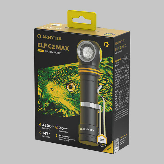 Armytek Elf C2 Max Прямоугольный фонарик 4500 Люмен Перезаряжаемые налобные фонарики