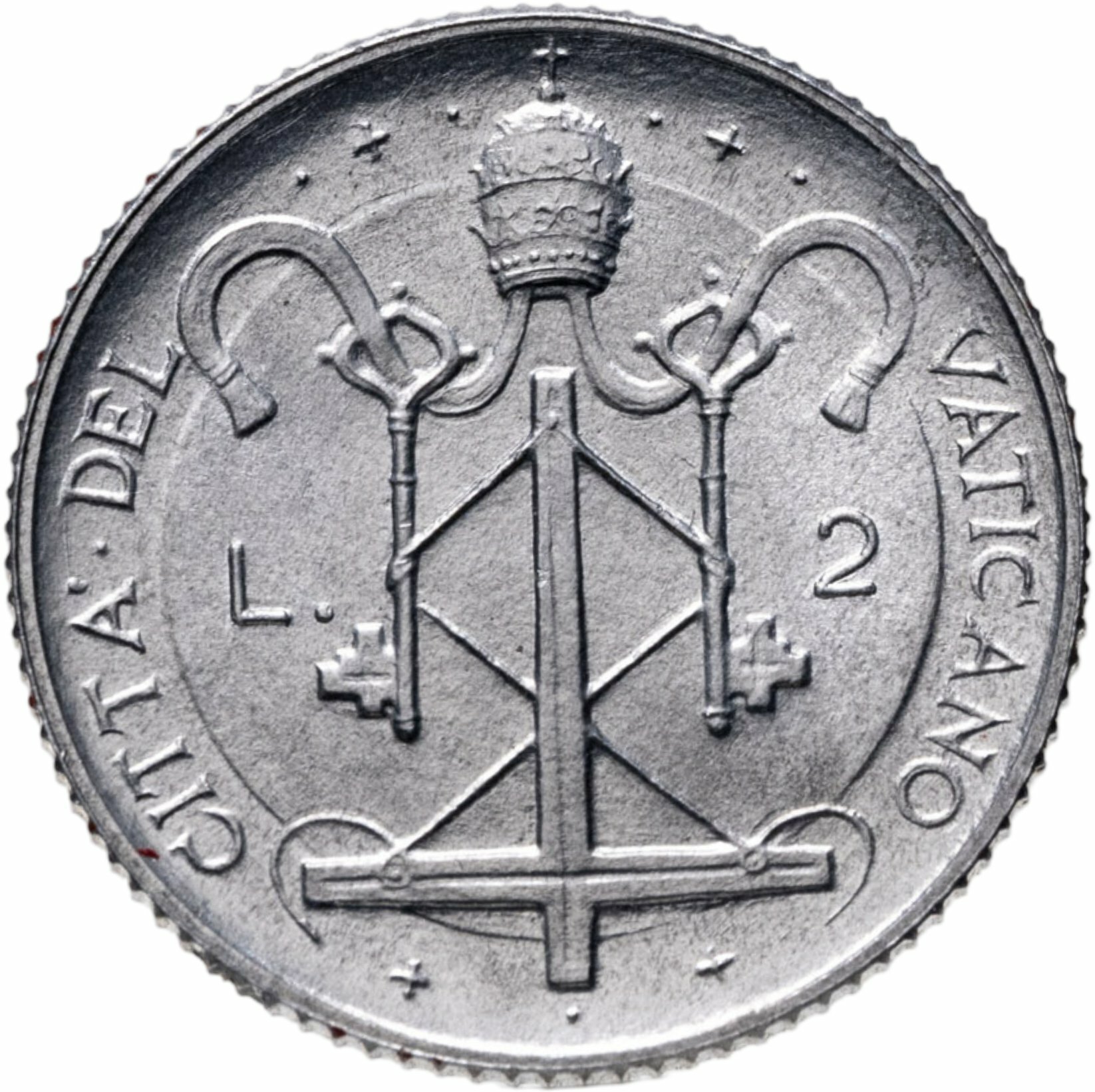 Ватикан 2 лиры lire 1967, Алюминий, в сохранности UNC