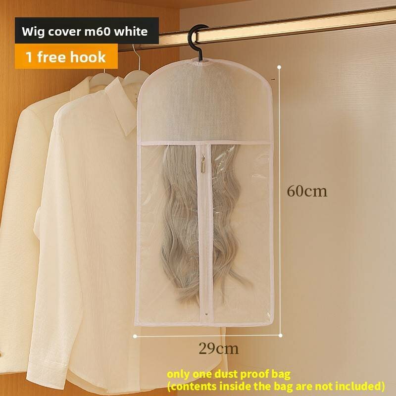 Organizer bag for wigs black and white with peva clear window for closet and bathroom storage white 60cm