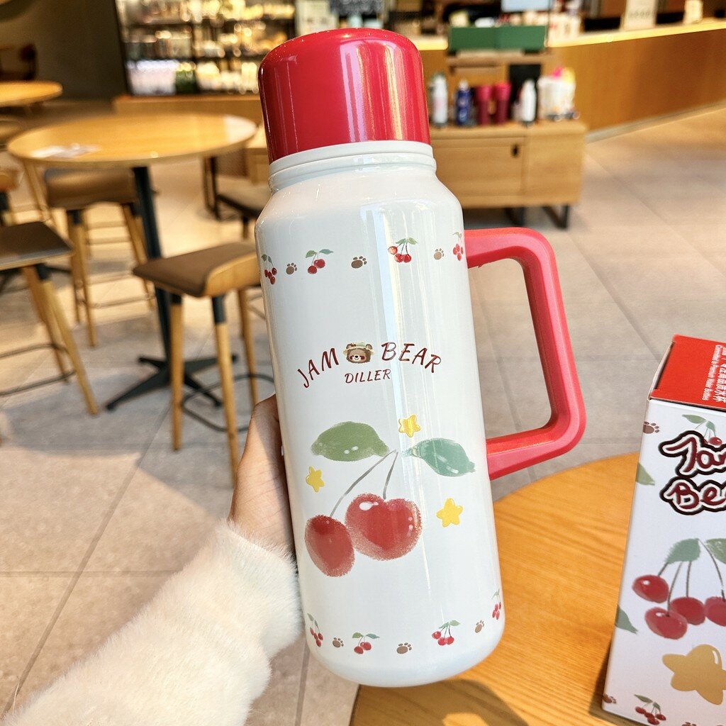 Cherry series vacuum water bottle with antidrop feature and straw for kids and students style m