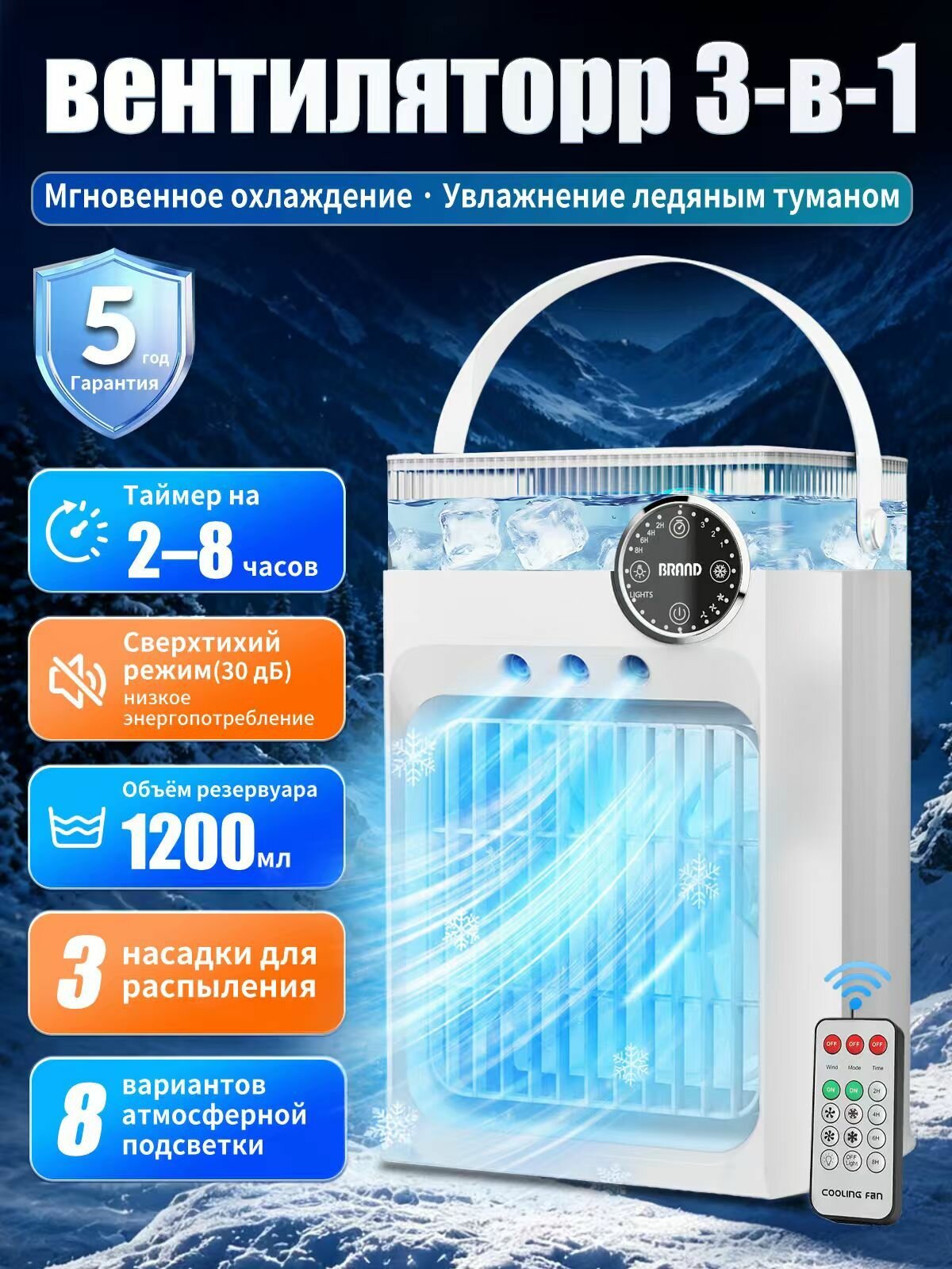 Вентилятор настольный с увлажнителем MX005 LED-подсветка, охладитель воздуха, мини-кондиционер на стол, USB зарядка