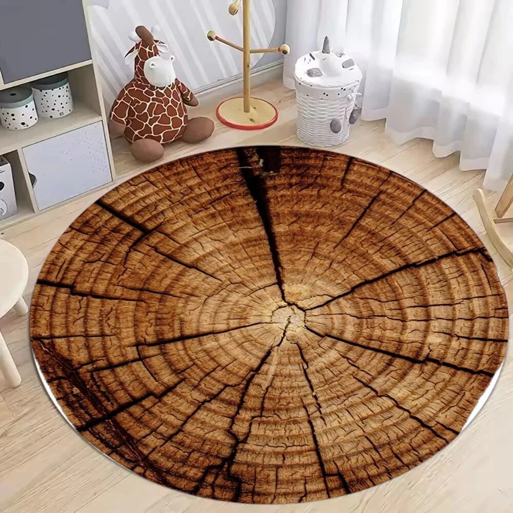 Круглый ковёр из флиса, дерево, для ванной комнаты 80x80cm, 1