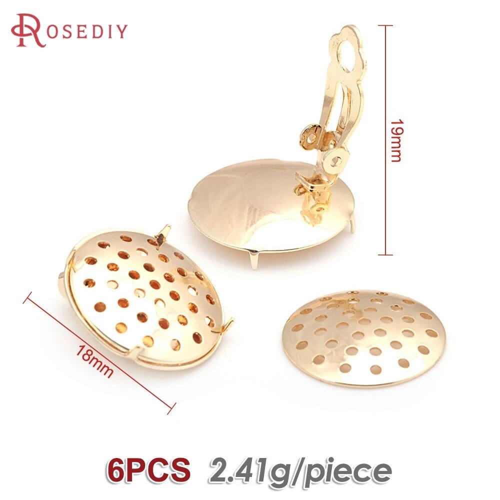 Круглые зажимы для сережек Rosediy, латунь, 18-каратный золотой цвет 50307-18K Gold Color