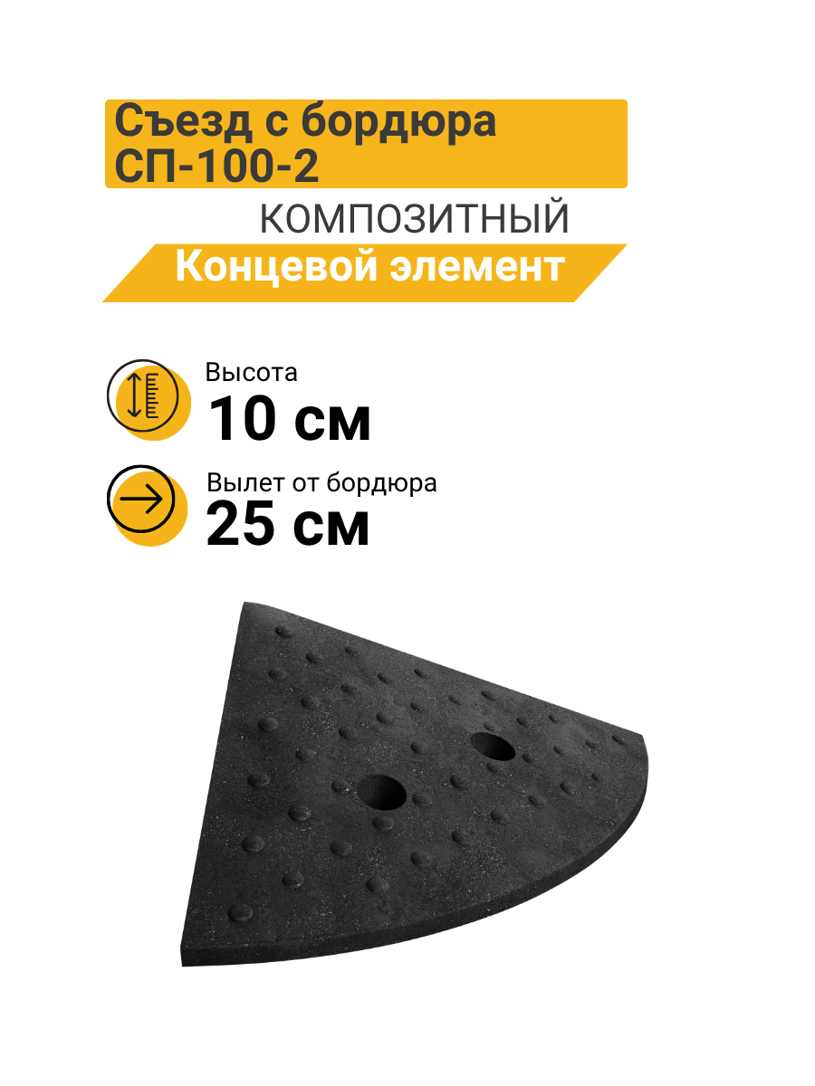 Съезд с бордюра композит СП-100-2 концевая часть 250х250х100 мм