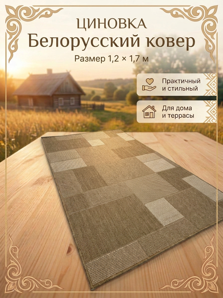 Циновка на пол Витебские ковры, BOHO, прямоугольный, размер 1.2х1.7 м, производство Беларусь.