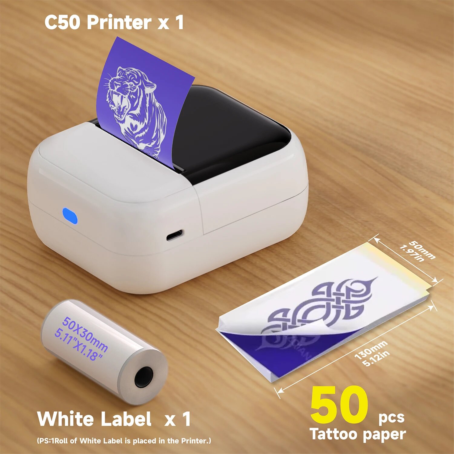 Orico C50 Мини-принтер для татуировок Белый, Add 50 battoo paper