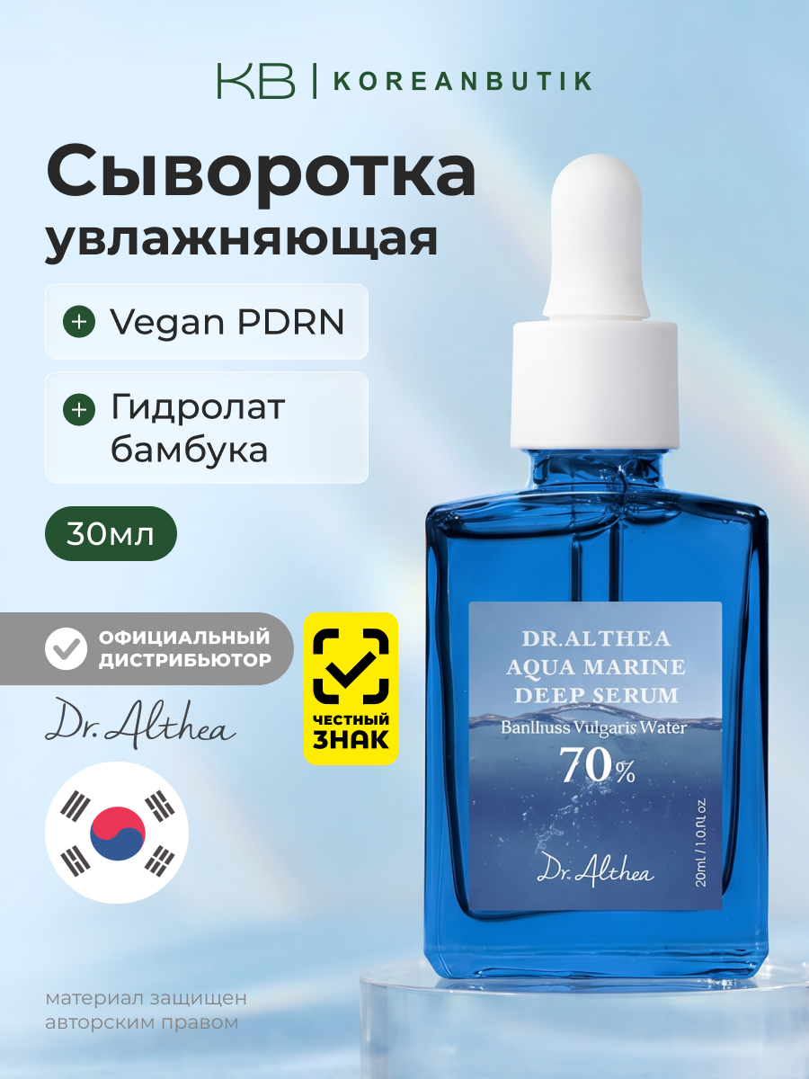 Сыворотка глубокоувлажняющая с PDRN и бамбуком 70% | Dr.Althea Aqua Marine Deep Serum 30ml