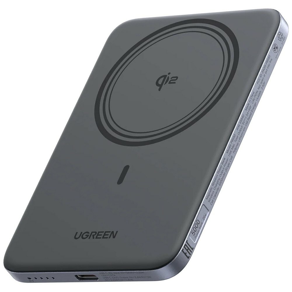 Внешний аккумулятор Ugreen PB580 MagFlow Air 5000 мАч серый космос (75984B)