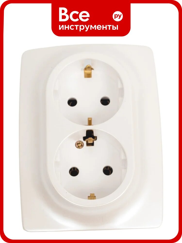 Розетка ЭРА -15 2X2P+E Schuko, 16A-250В, IP20, перламутр Б0031237, для быстрой и надёжной фиксации жил кабеля