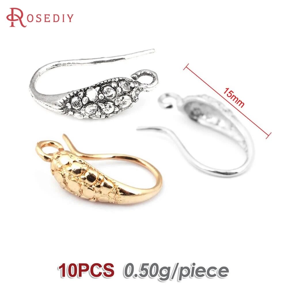 Крючки для серег Rosediy, 15 мм, 10 шт