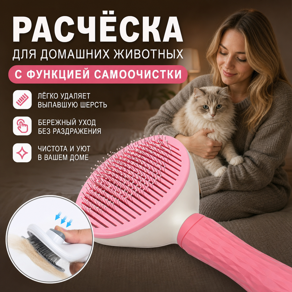 Фурминатор для вычесывания подшерстка собак, розовый, профессиональный уход, удаление подшерстка