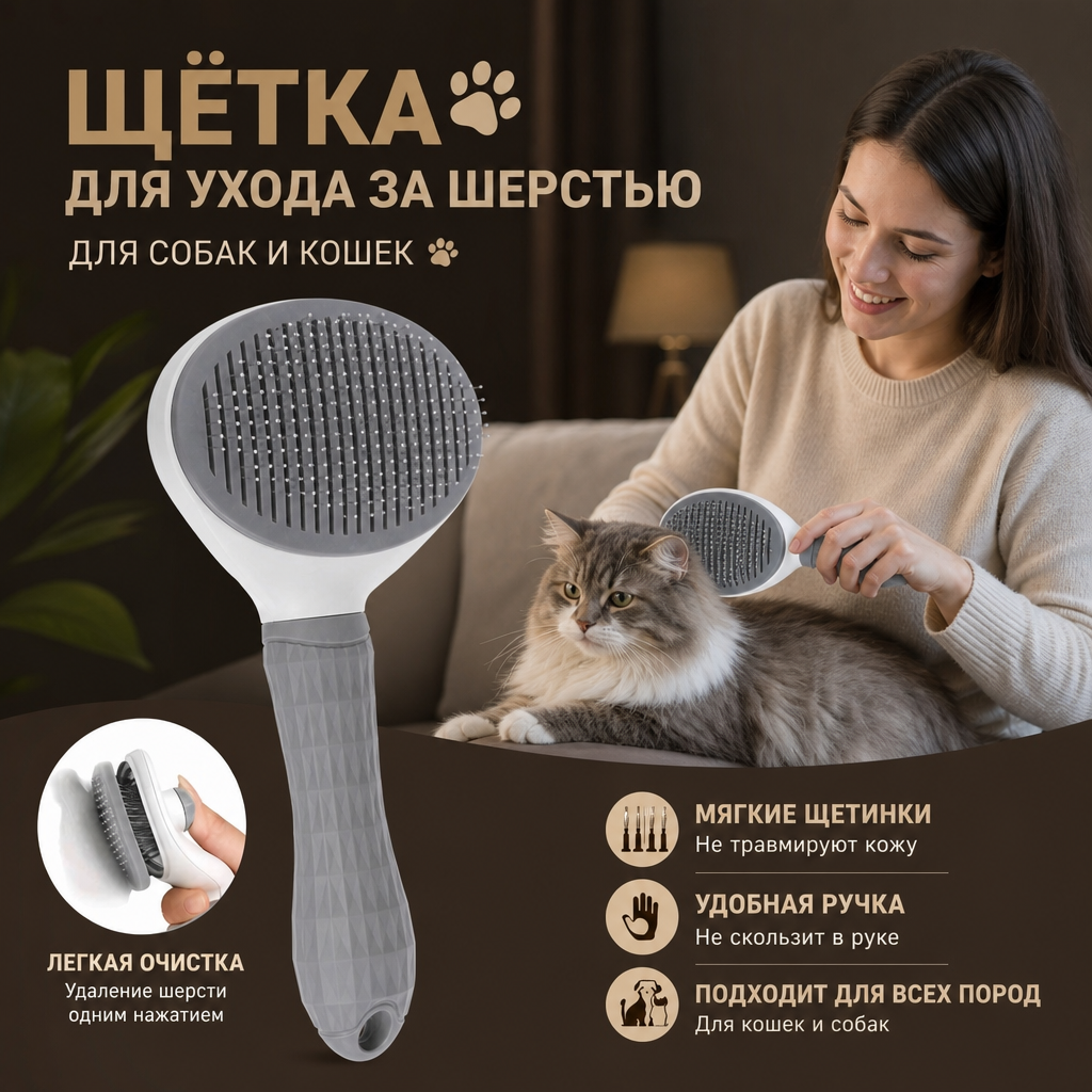 Профессиональная щетка для груминга кошек и собак, легко чистить, профессиональный уход, массажный эффект, антистатическая
