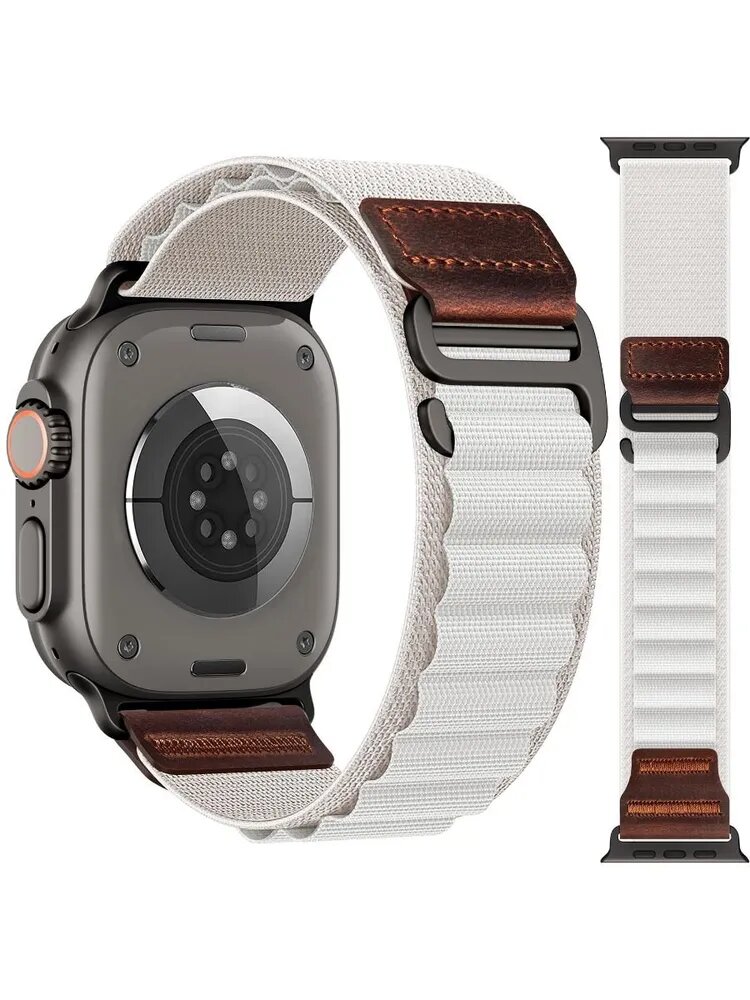 Нейлоновый ремешок Alpine Loop с кожаными вставками для Apple Watch Ultra 3 2 1 (49 мм) и Series 11 10 9 8 7 6 5 4 SE 3 2 1 (46 мм 45 мм 44 мм)