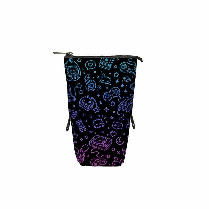 Pen case cartoon style expandable with large capacity for school supplies, black blue