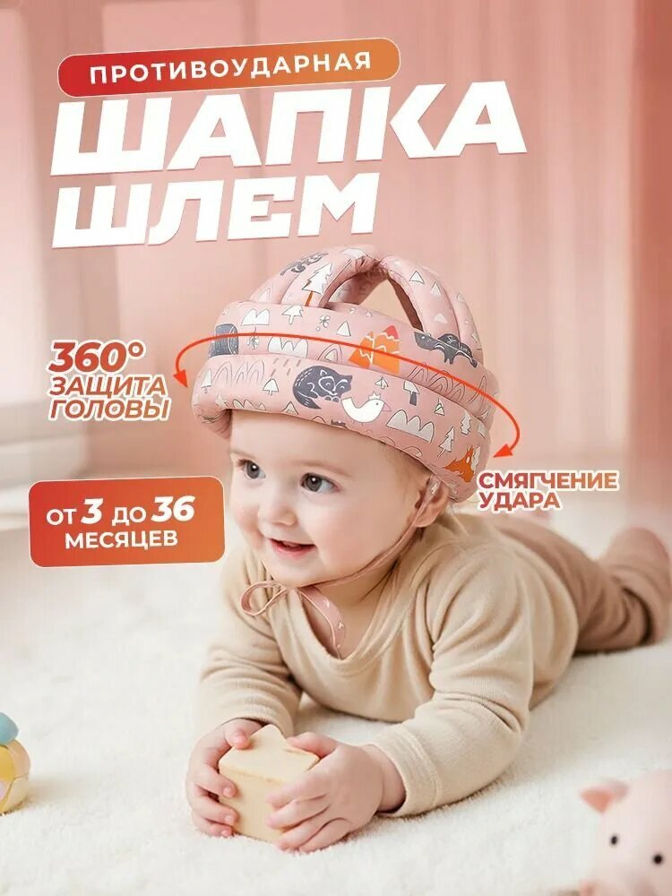 Противоударная шапка-шлем для младенцев, 360 защита головы, смягчение ударов, для детей от 3 до 36 месяцев