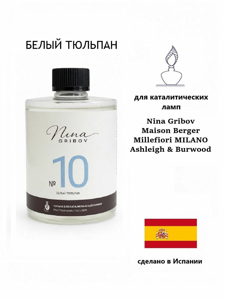 Аромат для каталитической лампы (рефилл) Nina Gribov "Белый тюльпан/White Tulip" 500 мл для каталитической лампы Maison Berger, Ashleigh & Burwood, Millefiori MILANO
