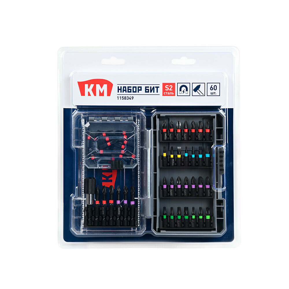 Набор бит КМ PH/PZ/TORX/HEX 25/50 мм с магнитным держателем (60 шт.) (1158349)