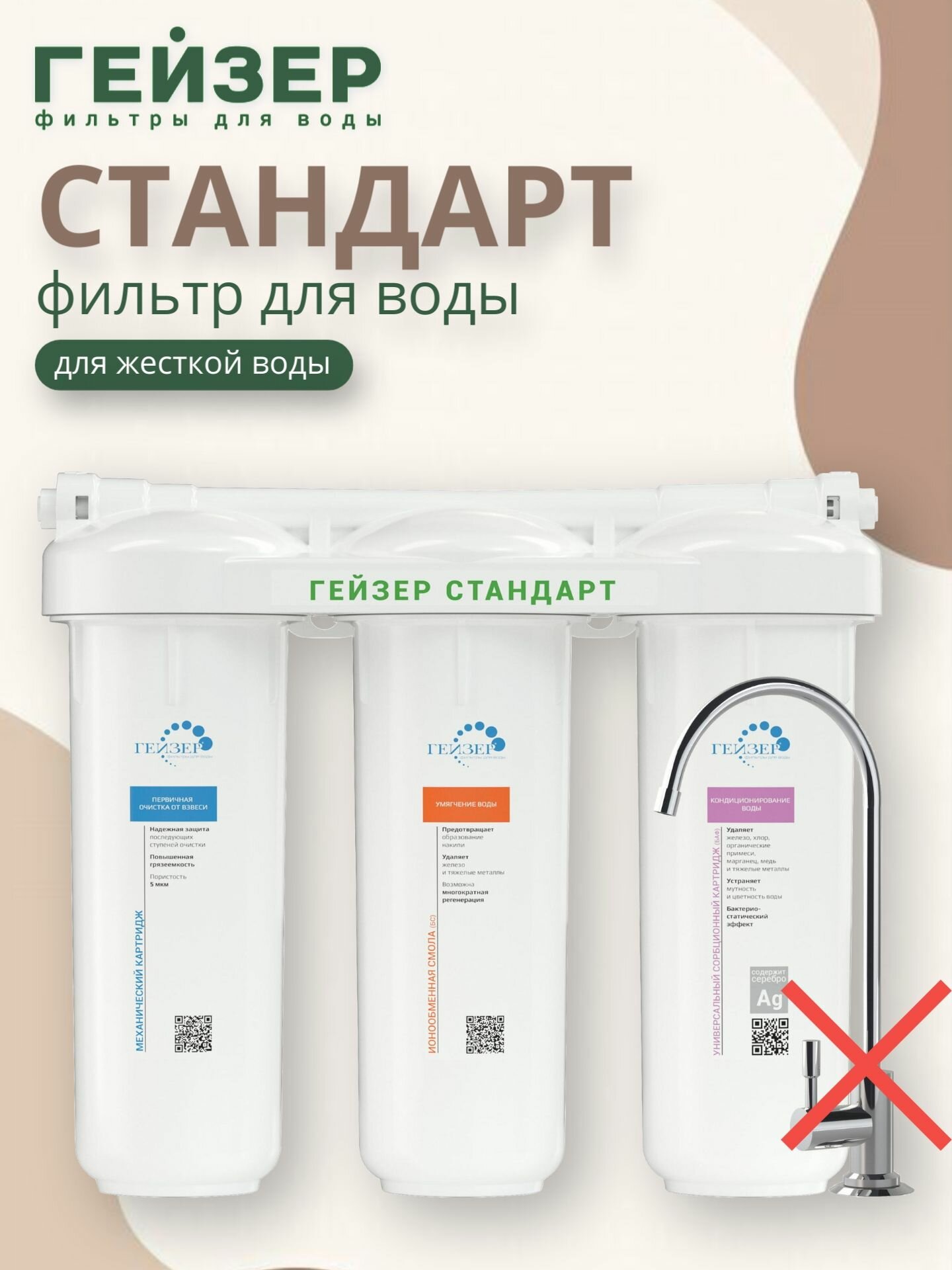 Фильтр для воды под мойку Гейзер Стандарт без крана для жесткой и нормальной воды