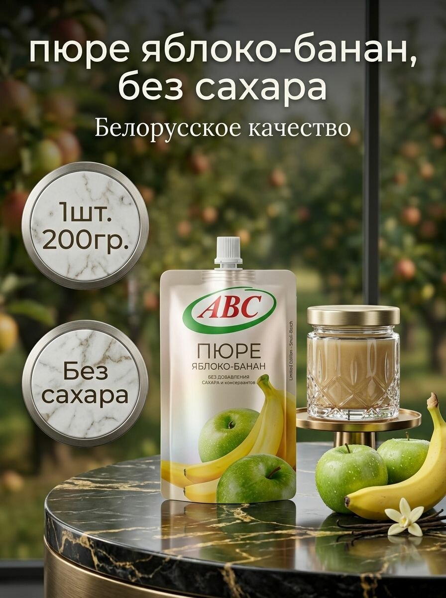"АВС" Пюре Яблоко - Банан без сахара 1шт. 200гр. натуральный состав