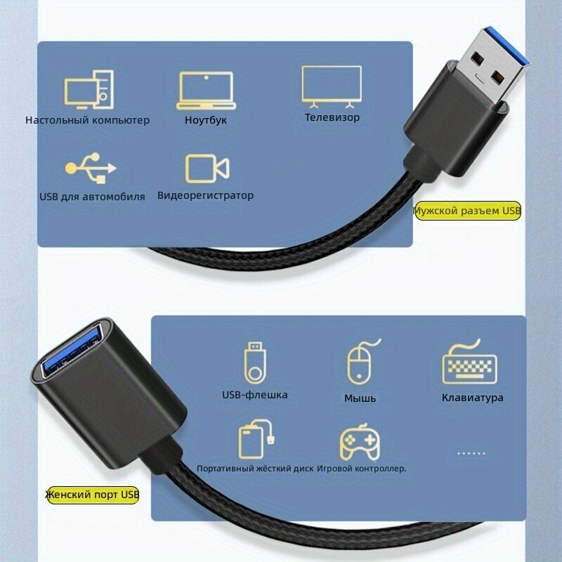 USB удлинитель (M - F) 3 м, черный — фото 1