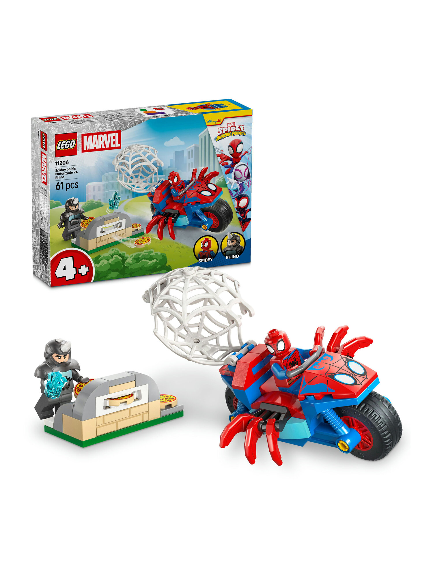Конструктор LEGO Marvel 11206 Человек-паук на мотоцикле против носорога, 61 дет.